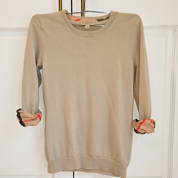 Burberry | Sweaters | Burberry Cream Crew Neck Sweater With Knit Design ...